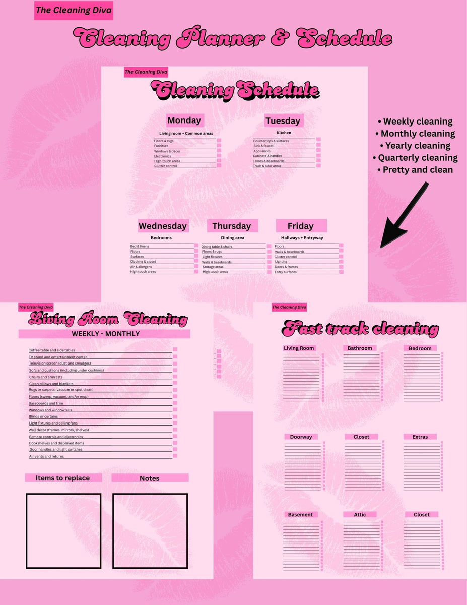 The Diva Cleaning ADHD Cleaning Planner Daily Schedule & focus Checkli ...